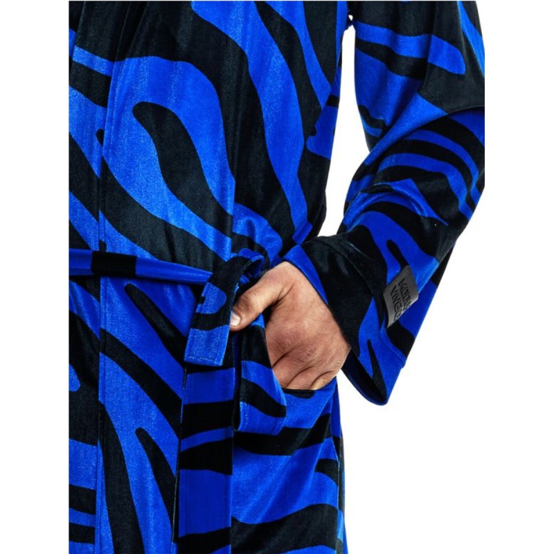 PEIGNOIR TIGER COURT A CAPUCHE BLEU ET NOIR 07351 - MODUS VIVENDI